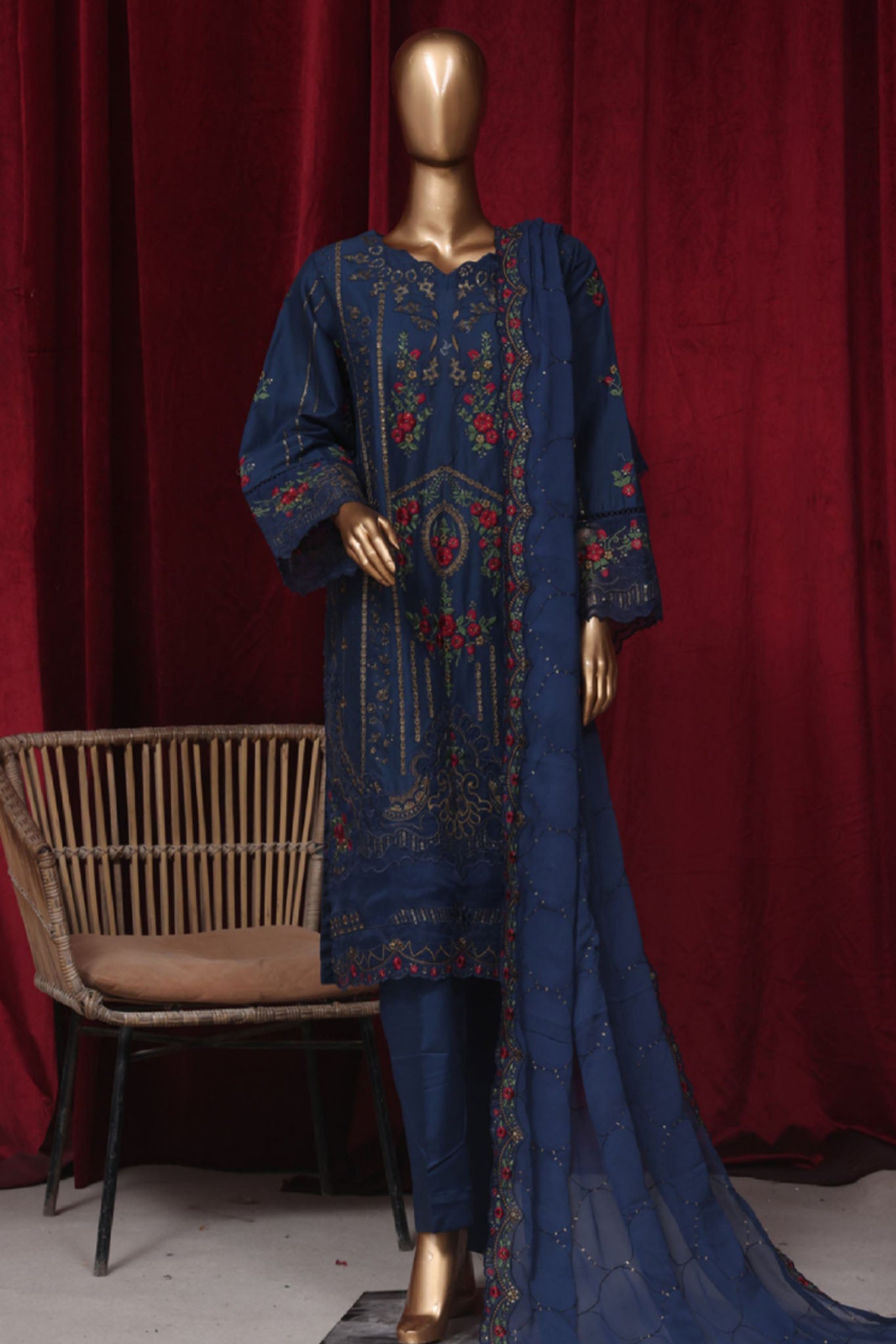 Bin Saeed Stitched 3 Piece Emb Luxury Plain Cotton Vol-02 Collection-L ...