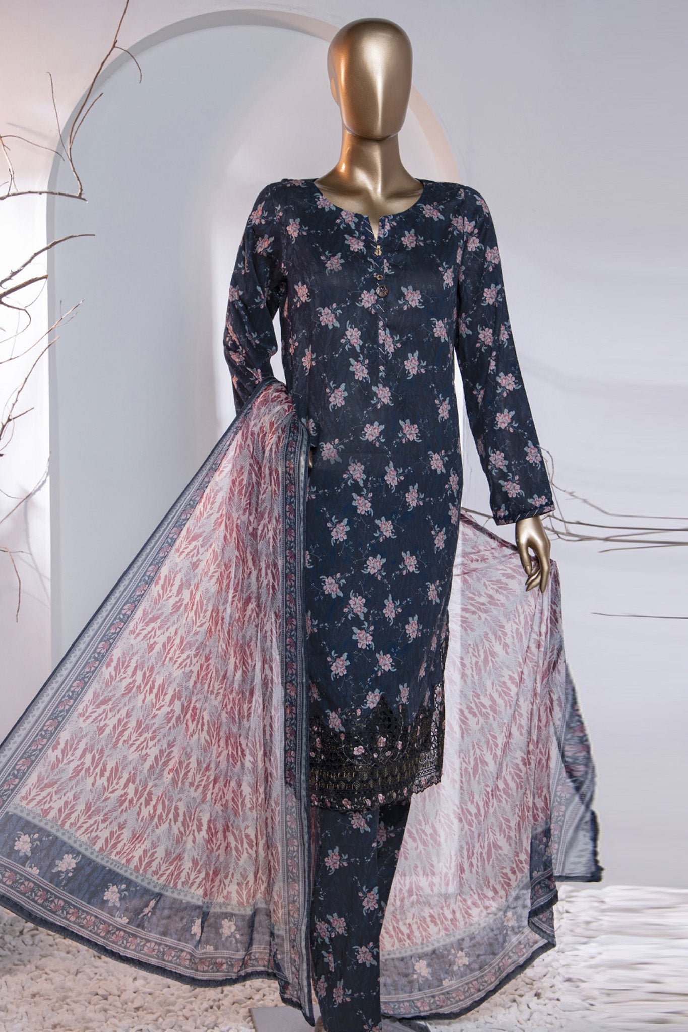 Meenakari By Hz Unstitched 3 Piece Emb Digital Print Doriya Lawn Colle