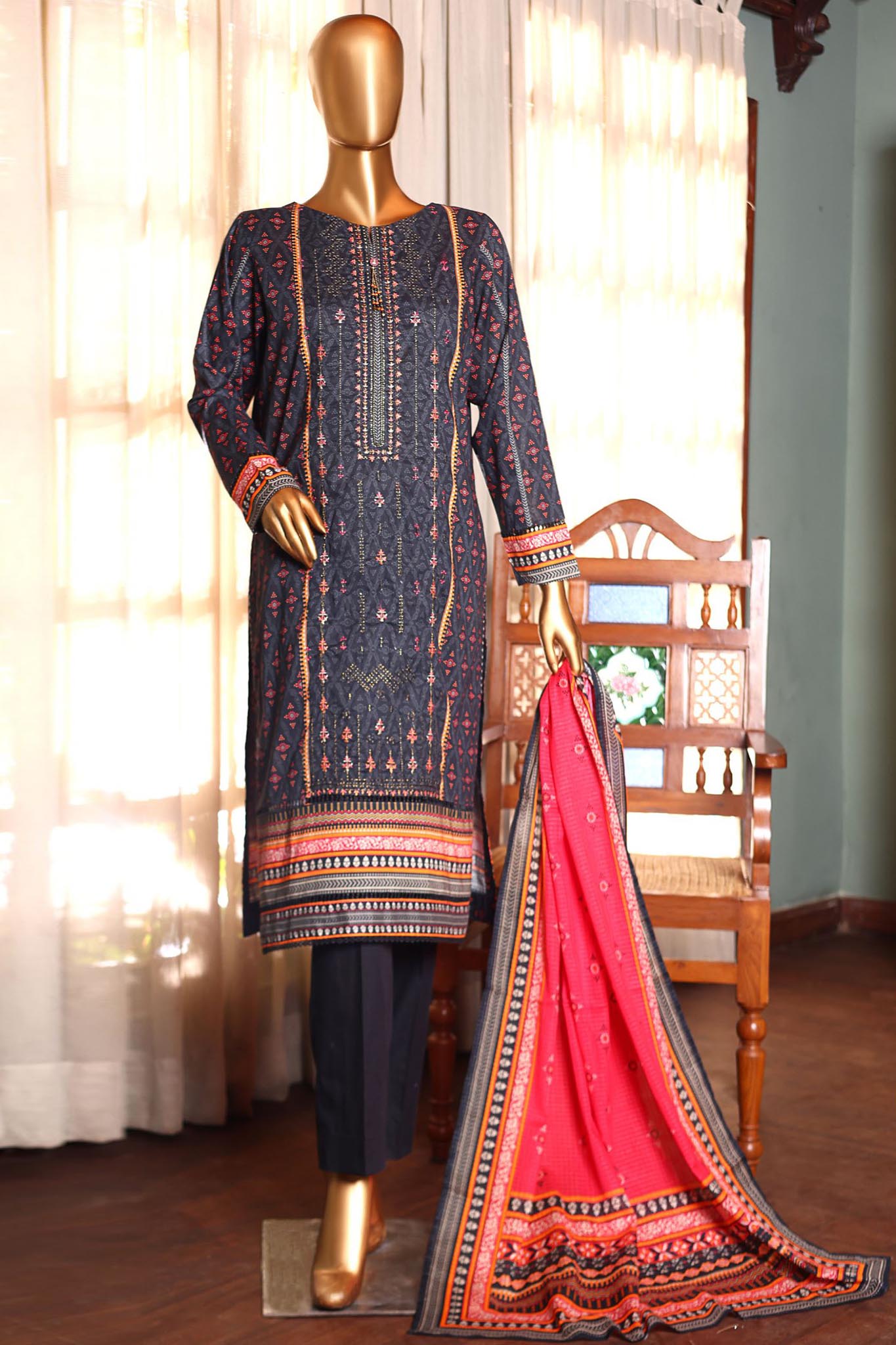 HZ Premium Unstitched 3 Piece Fancy Emb Printed Lawn Collection'2024-P ...